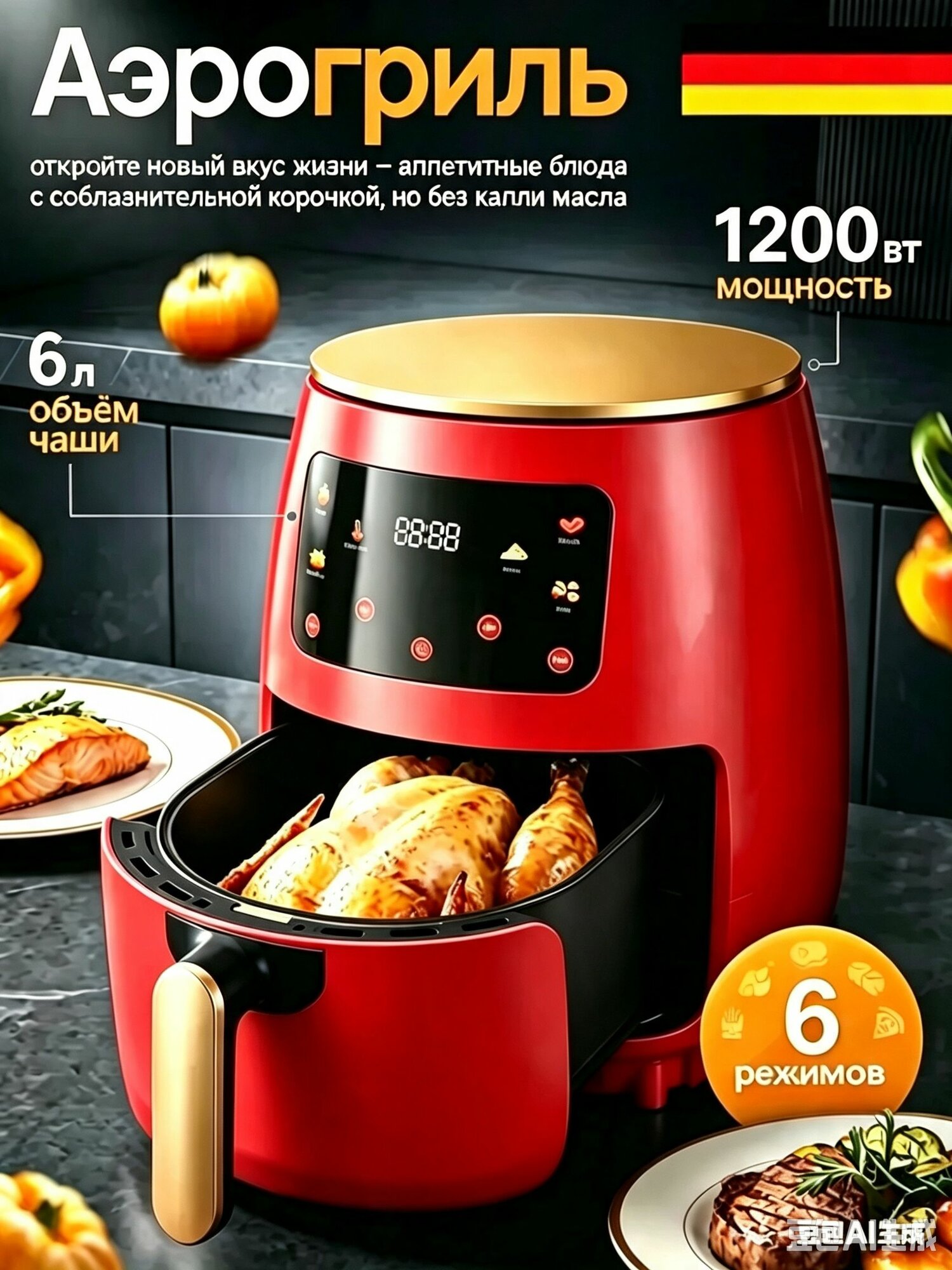 Аэрогриль 019f17e091cf7d05bb9bb0499c449507, красный, прозрачный