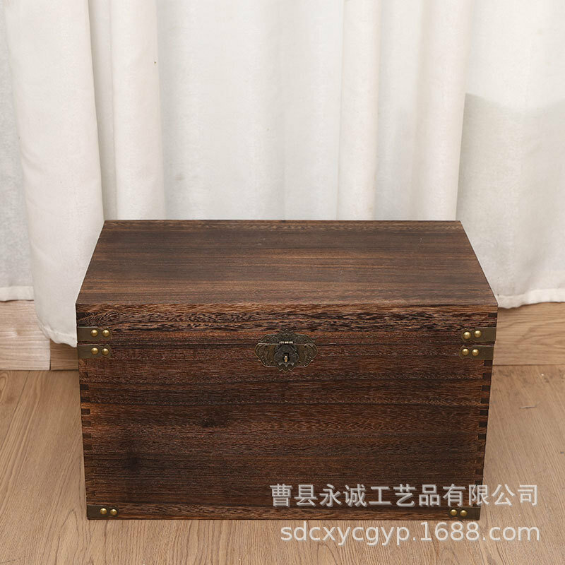 Ретро замковая деревянная коробка для ювелирных изделий, 30x20x20 см, старины оттенок, из тикового дерева