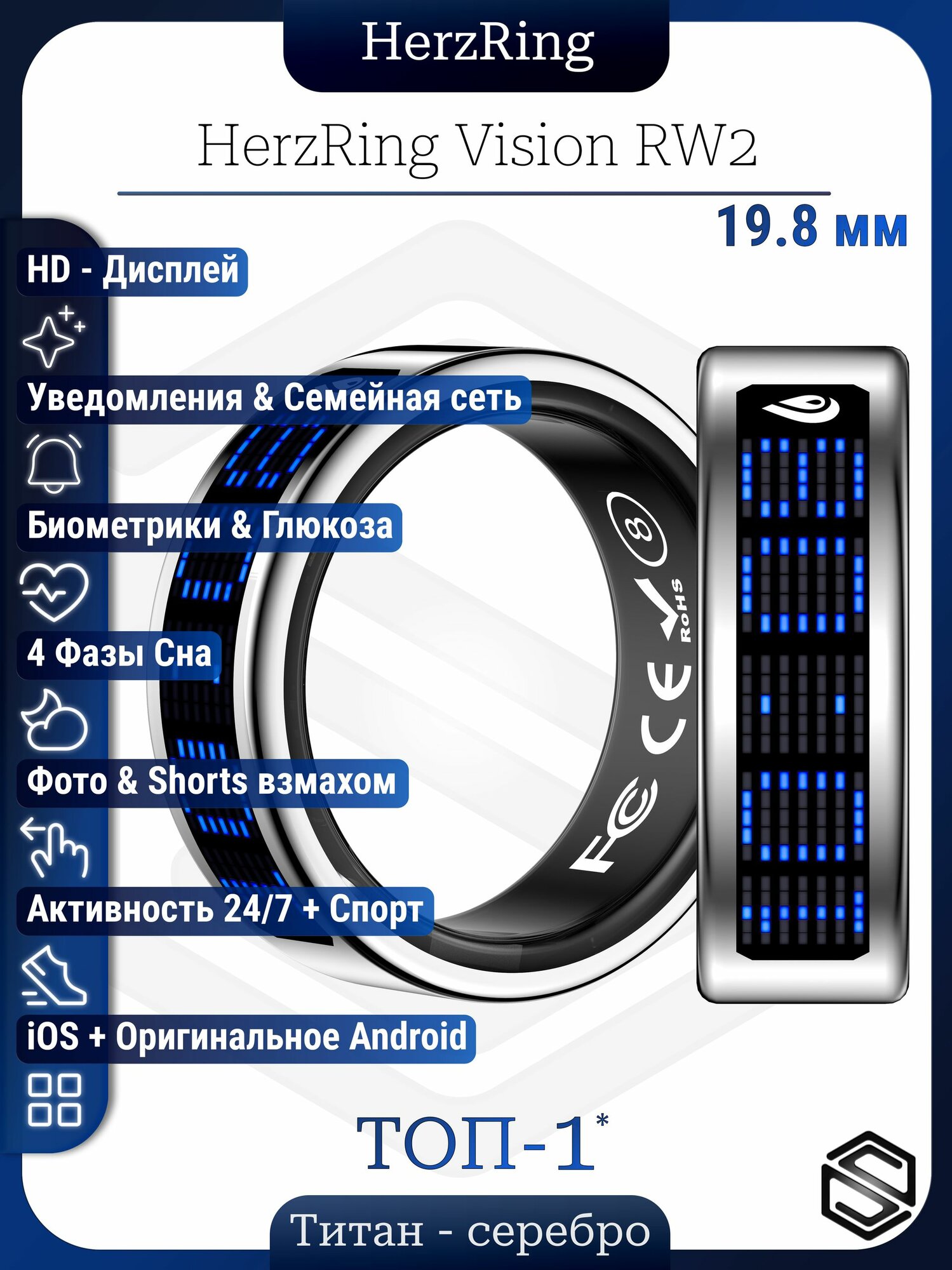 Умное Кольцо с Динамическим Экраном Vision RW 2