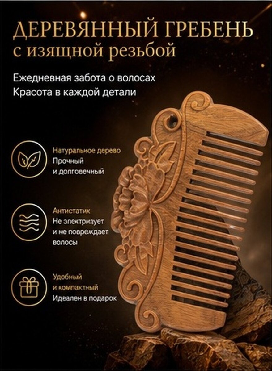 Массажная Деревянная Гребень С Резьбой Для Взрослых 7 2X5 2Cm