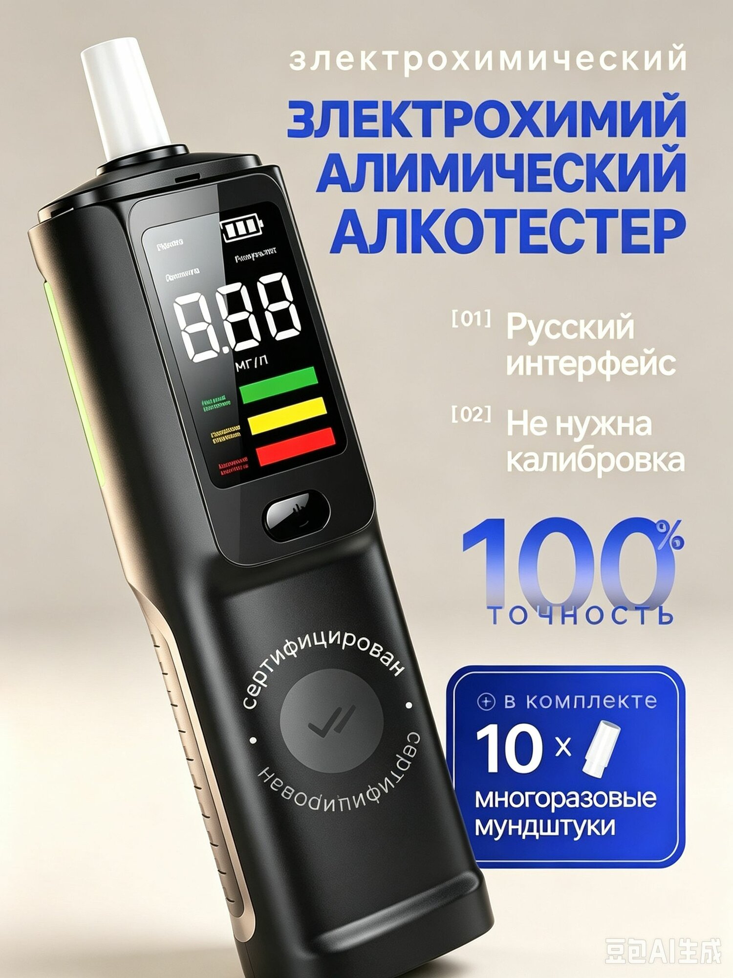 Аксессуары для алкотестера - Сенсор для алкотестера, измерение: 10 сек, погрешность 0.01%, 1 шт.