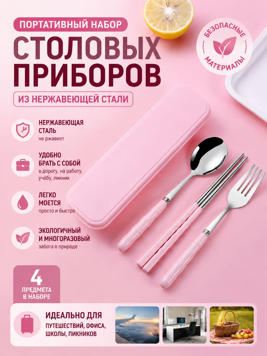 Набор столовых приборов 1 предм. светло-розовый