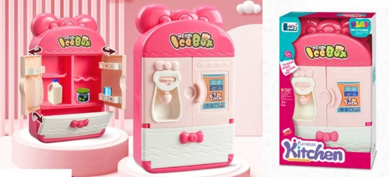 Холодильник трехдверный розовый с бантом и кулером