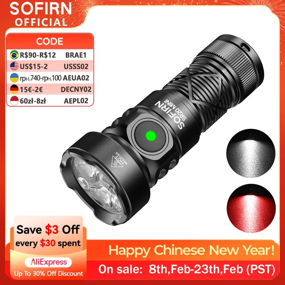 Sofirn SR20 MINI 18350 белый и красный фонарик