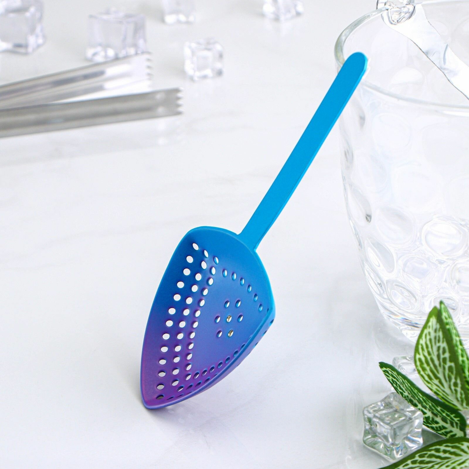 Ложка - сито, 1 шт. барная для крупных частиц, нержавеющая сталь, синий, фиолетовый