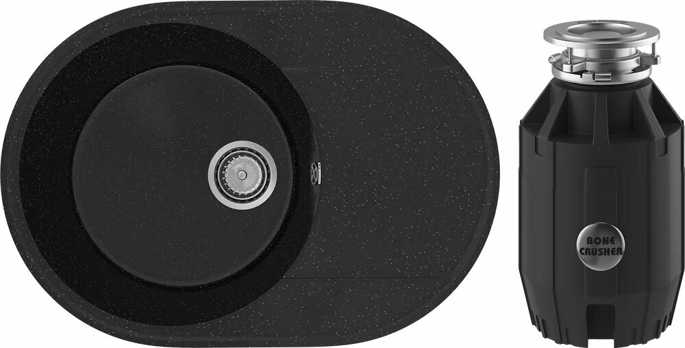Комплект Мойка Practik PR-M 610-004, черный оникс / Измельчитель Bone Crusher BC 910-AS