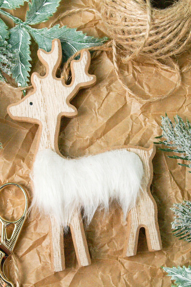 Украшение лесной красавчик - олень, дерево, мех, 12х11 см, Edelman 1017504-олень
