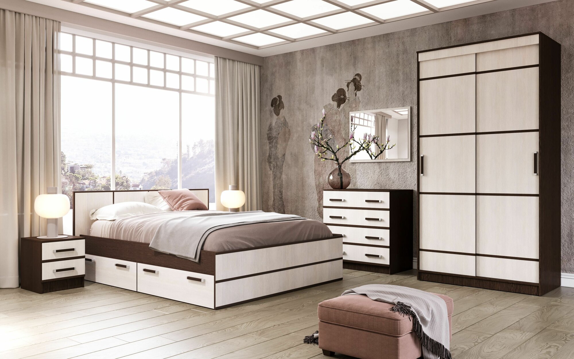 Спальный гарнитур "2 Лотос", венге/дуб белфорд