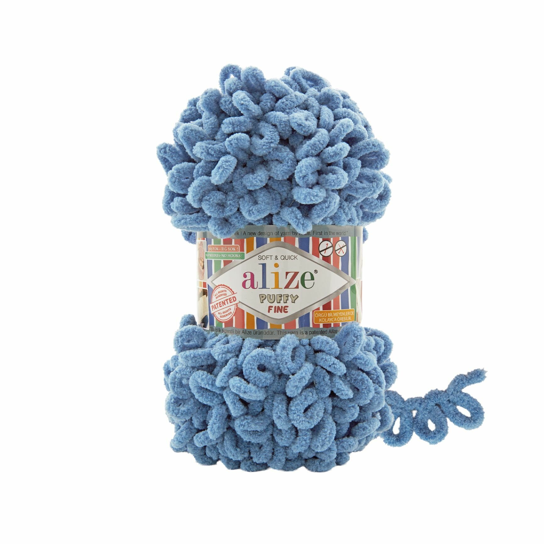 Пряжа для вязания Alize Puffy Fine 1 моток (14 м, 100 гр), цвет 374 деним