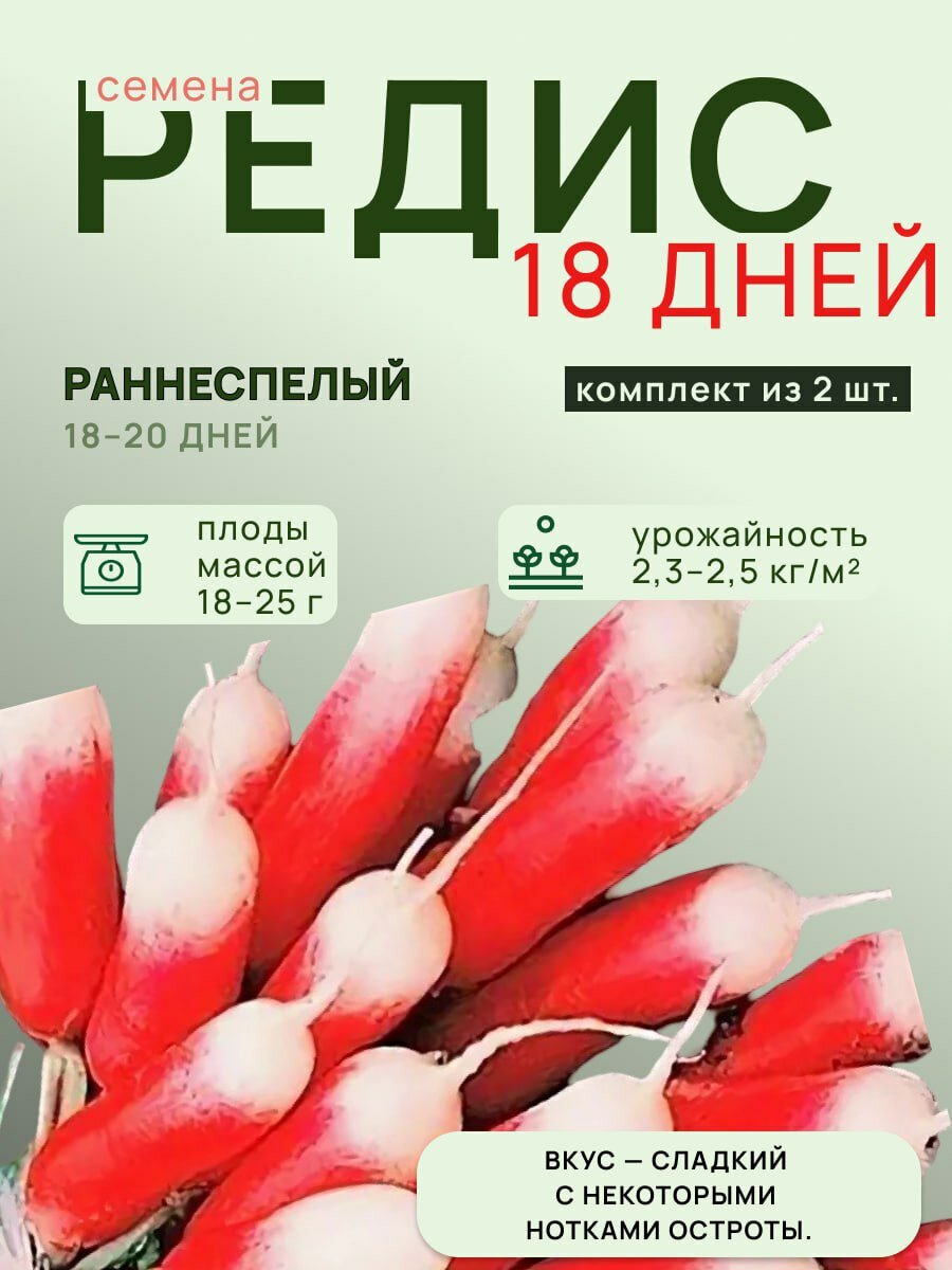 Семена редиса сорт 18 дней / посадочный материал агрофирма Аэлита / 2 шт.