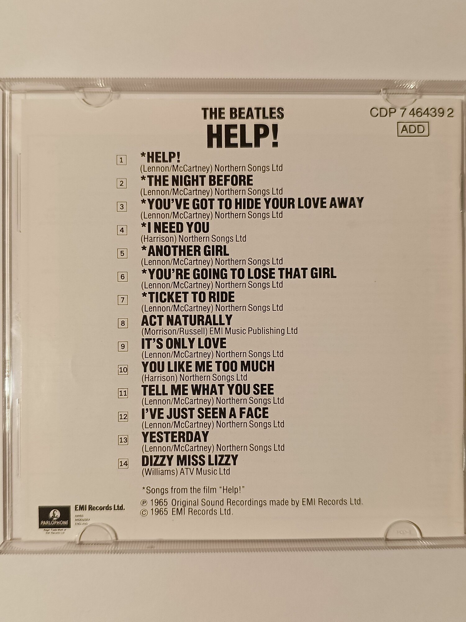 Beatles - Help! (1CD-Audio, Европа 1992, VG+/VG) — фото 1