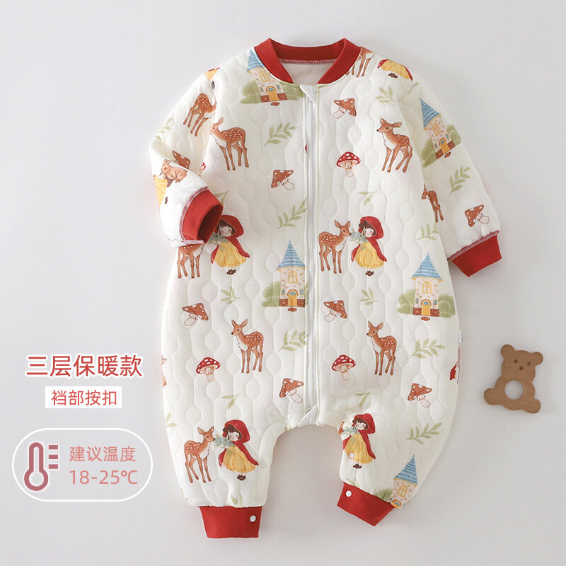 Детский спальный мешок из чистого хлопка для весны и осени, теплый детский плед с защитой от раскрытия, спальный мешок для малышей с раздельными ножками, детская пижама с хлопковой подкладкой, подходит для всех сезонов.