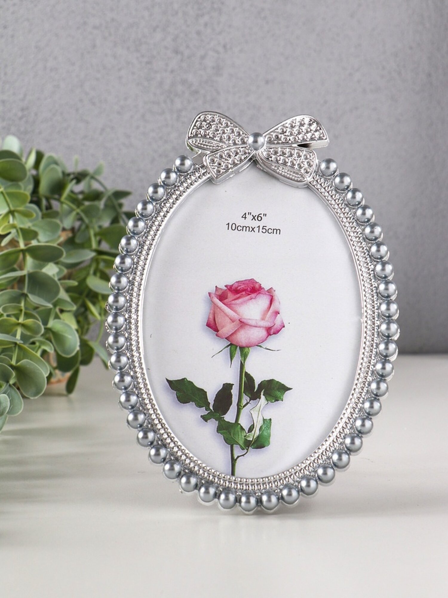 Фоторамка для фото 10×15 см «Бант», пластик под металл, жемчуг и стразы, серо-голубая, 17.5×11.5 см