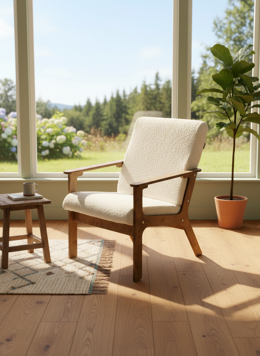 Кресло для отдыха "ретро мини" с низкой спинкой от "Мягкой посадки", обивка белое букле