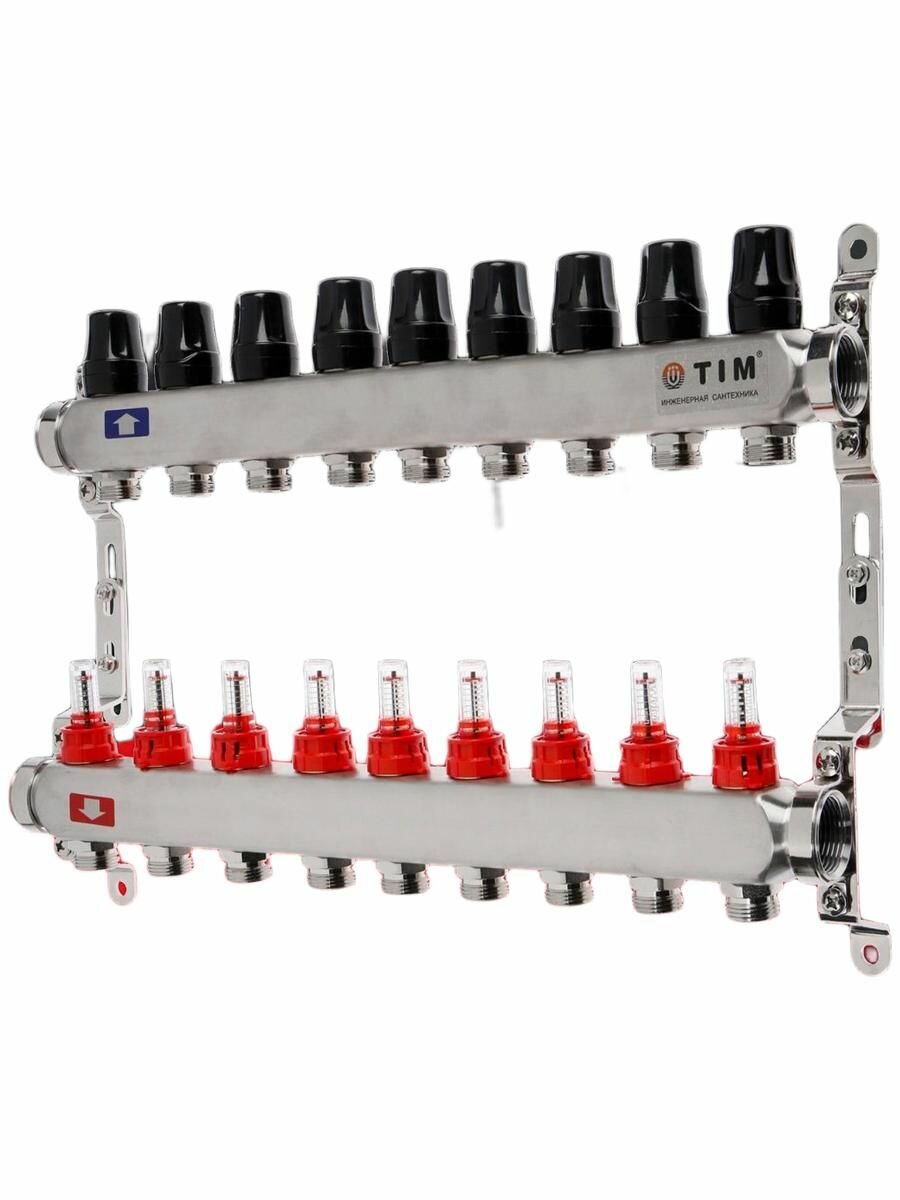 Коллектор регулируемый для теплого пола TIM 1"х3/4" EK (9 выходов)