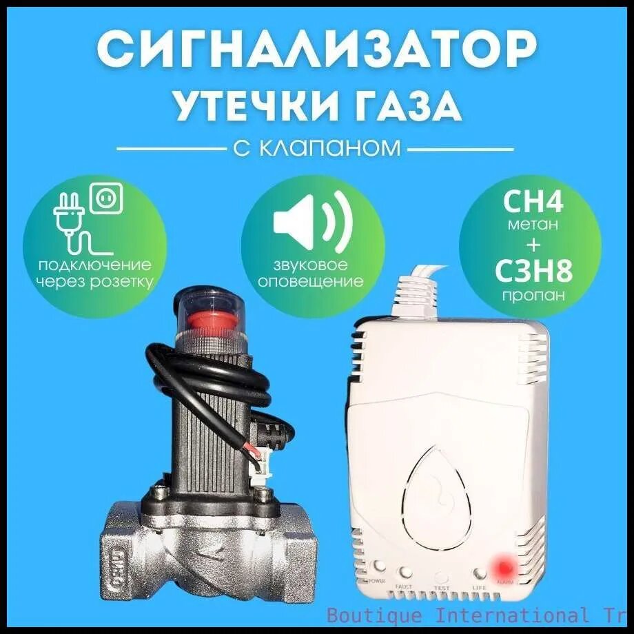 Газовый клапан электромагнитный с датчиком утечки газа, электронный запирающий клапан с сигнализатором утечки газа