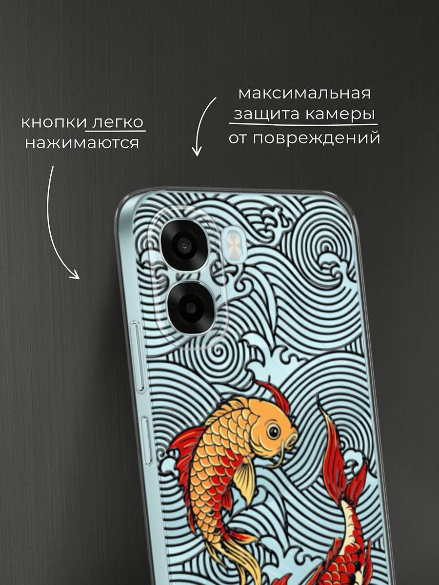 Силиконовый чехол на Oppo A6x / Оппо A6x с принтом Два японских карпа — фото 1