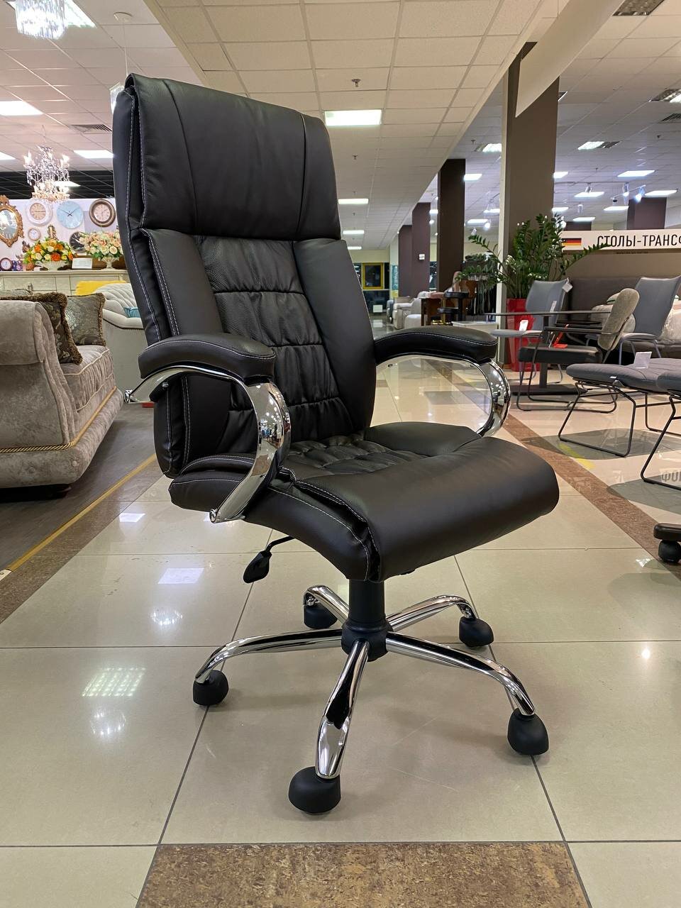 Кресло руководителя Стефф натуральная кожа мокко/хром/мпд