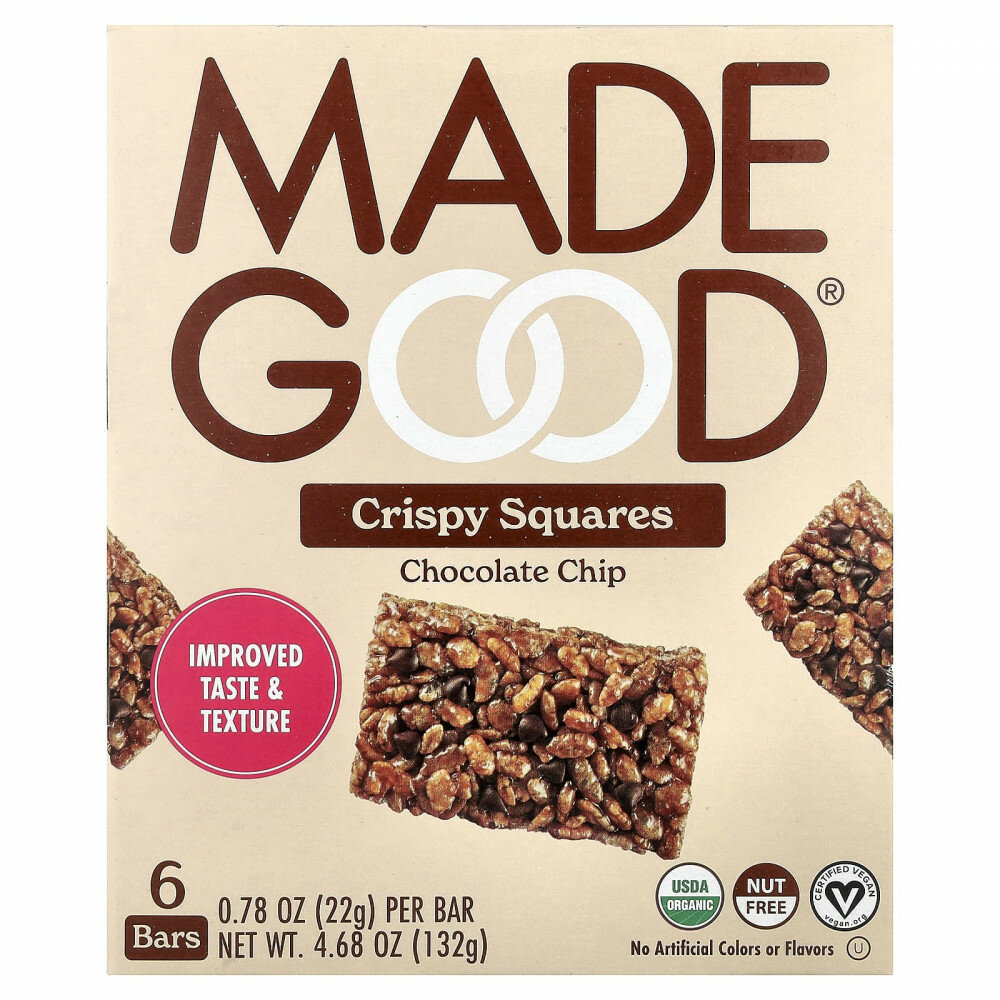 MadeGood, Crispy Squares, шоколадная крошка, 6 батончиков по 22 г (0,78 унции)