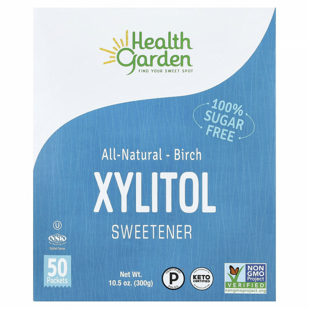 Health Garden, Полностью натуральный березовый ксилитол, подсластитель, 50 пакетиков по 6 г (0,21 унции)