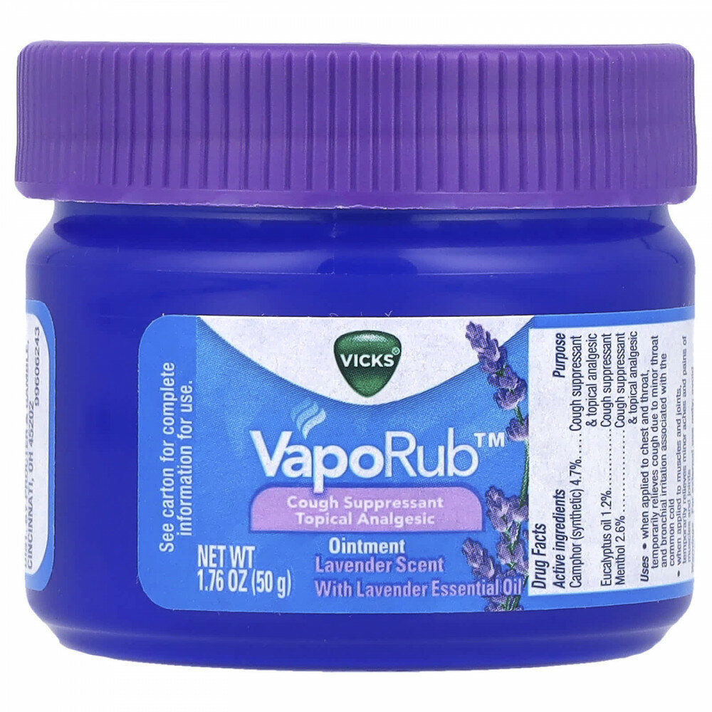 Vicks, VapoRub ™, мазь с лавандой, 50 г (1,76 унции)