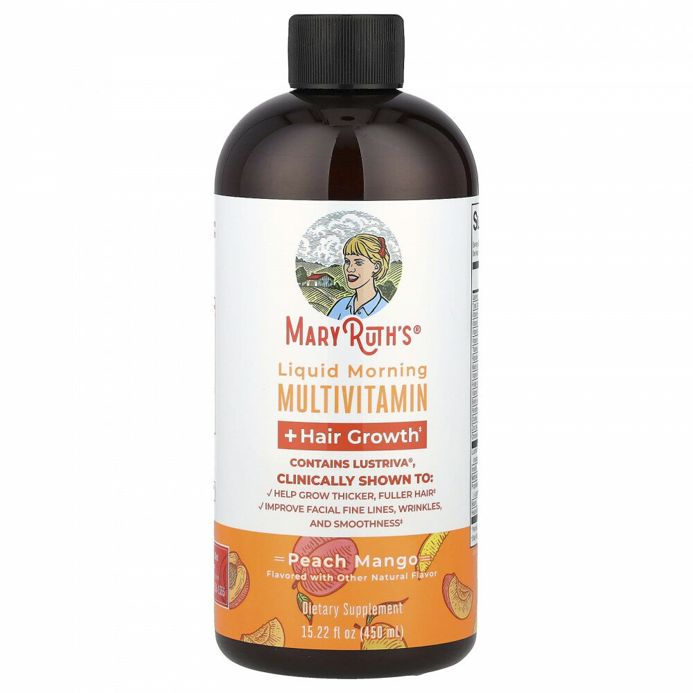 MaryRuth's, Liquid Morning Multivitamin + Hair Growth, персик и манго, 450 мл (15,22 жидк. унц.)