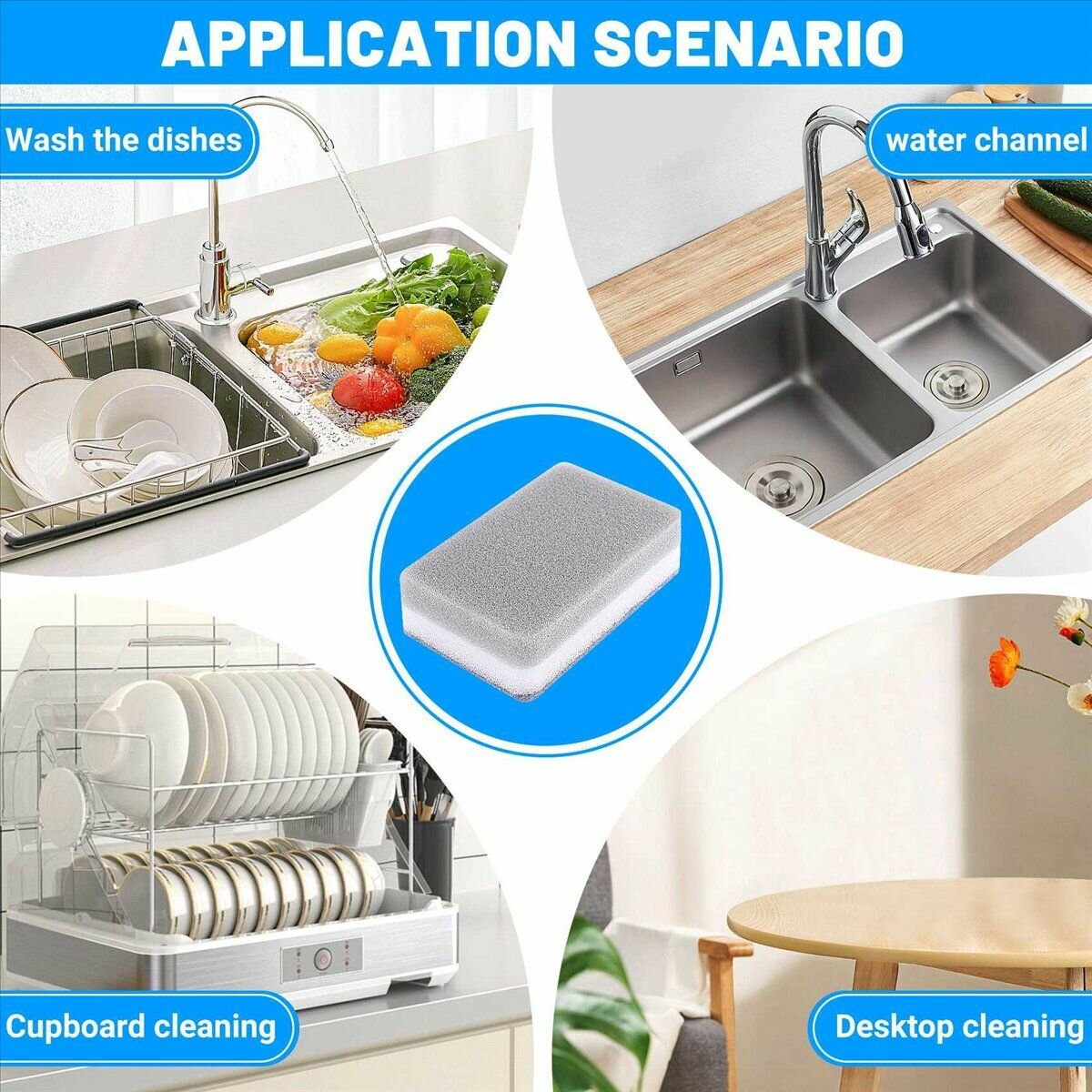 Двусторонние губки для мытья посуды Scrub для кухни, серые, 20 шт. Двусторонние чистящие блоки (серые и белые)