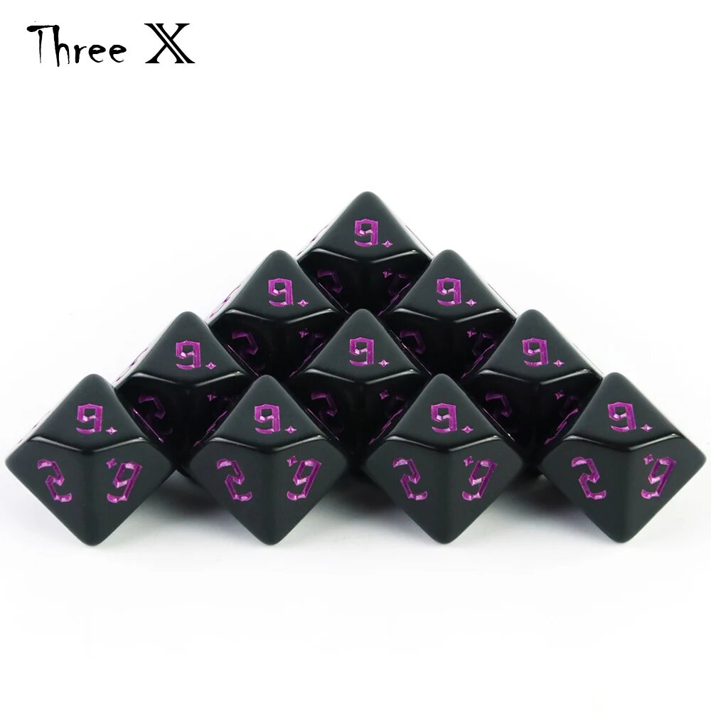 Набор D10 костей Three X, 10 шт, черный (B05)