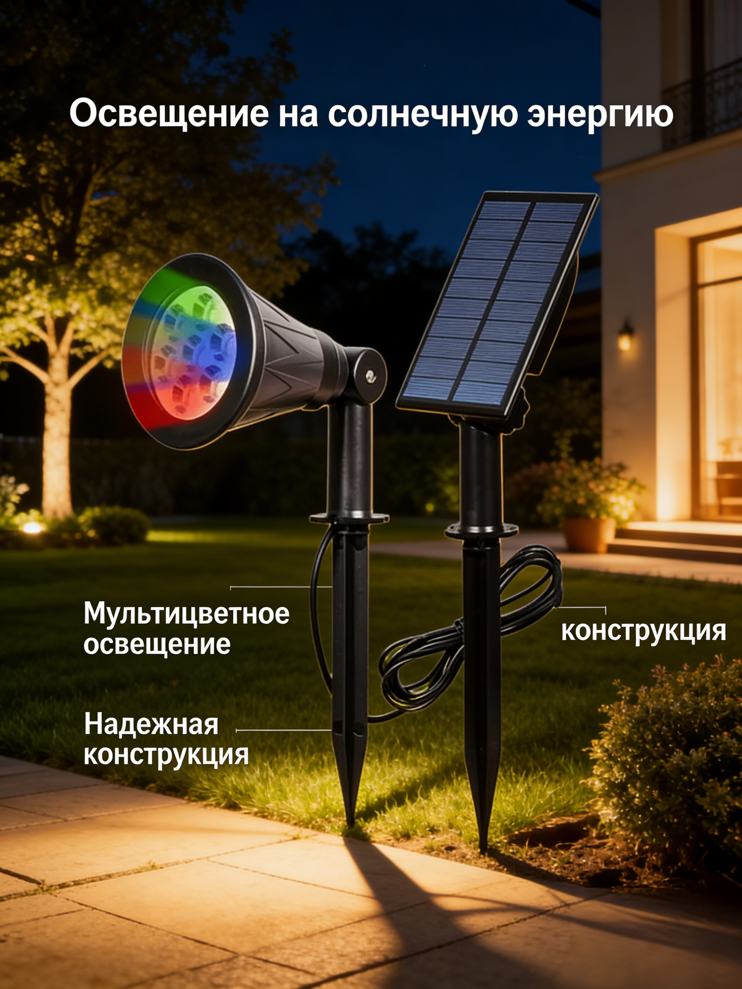Солнечный садовый прожектор RGB с колышком для улицы цветное освещение
