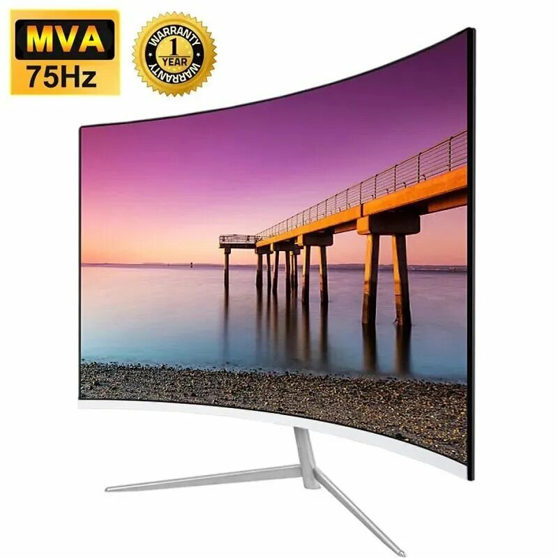 FYHXele 24" Монитор 24-дюймовый изогнутый и игровой монитор 75 Гц MVA FHD 1080P , белый