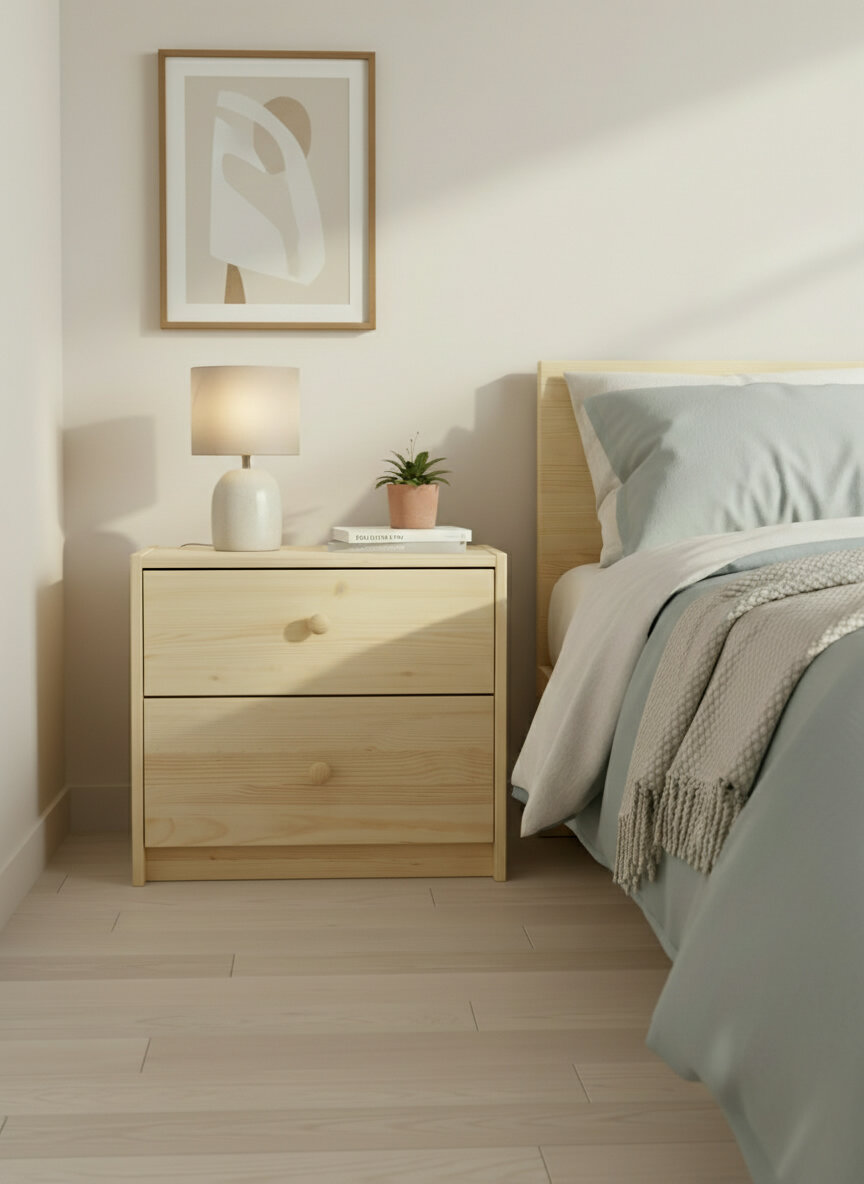 Тумба прикроватная Раст с 2 ящиками, шхгхв: 52х30х46 см, из массива сосны