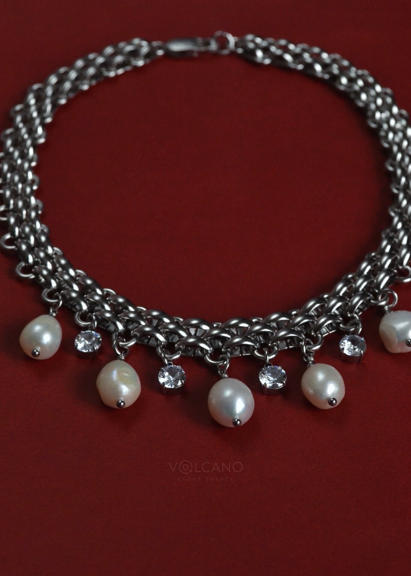 Чокер VOLCANO, жемчуг культивированный, кристалл, длина 38 см, серебряный, белый, серый — фото 1