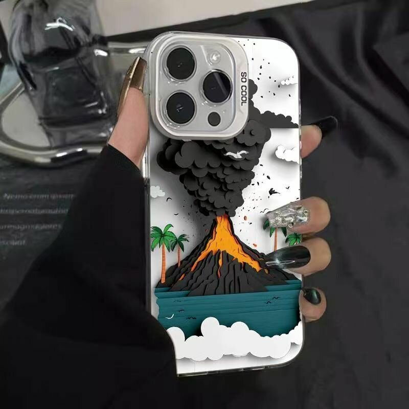 Чехол для iPhone «Огненный вулкан» для Apple 15 Pro, новый 14, модный 13, мультяшный 12/11, нишевый чехол для x/xr, 7/8p.