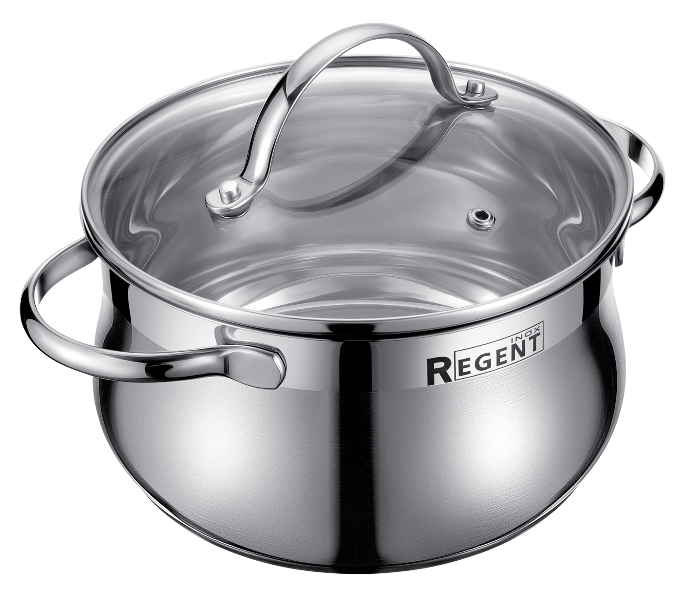 Кастрюля из нержавеющей стали Regent Inox / Регент Инокс Monica со стеклянной крышкой с пароотводом, серебристая, 1.8л / посуда для всех видов плит