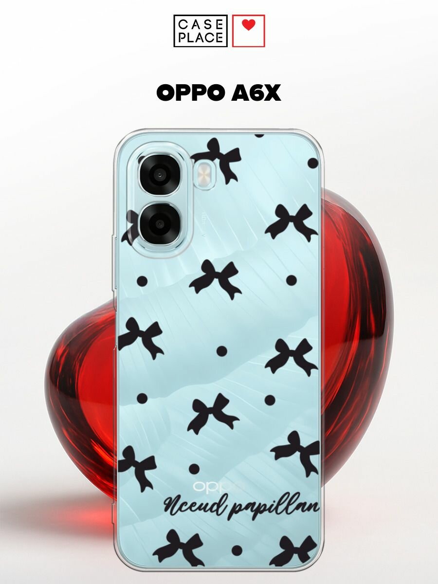 Чехол на Oppo A6x / Оппо A6x с принтом Черные бантики с горошком