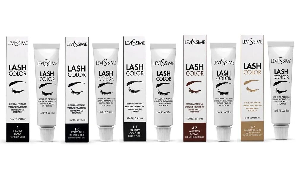 Краска для бровей и ресниц LEVISSIME 5 цветов Коричневая, Светло-коричневая, Черная, Иссиня-черная, Графит № 1 1-1 1-6 3-7 7-7 / набор для окрашивания