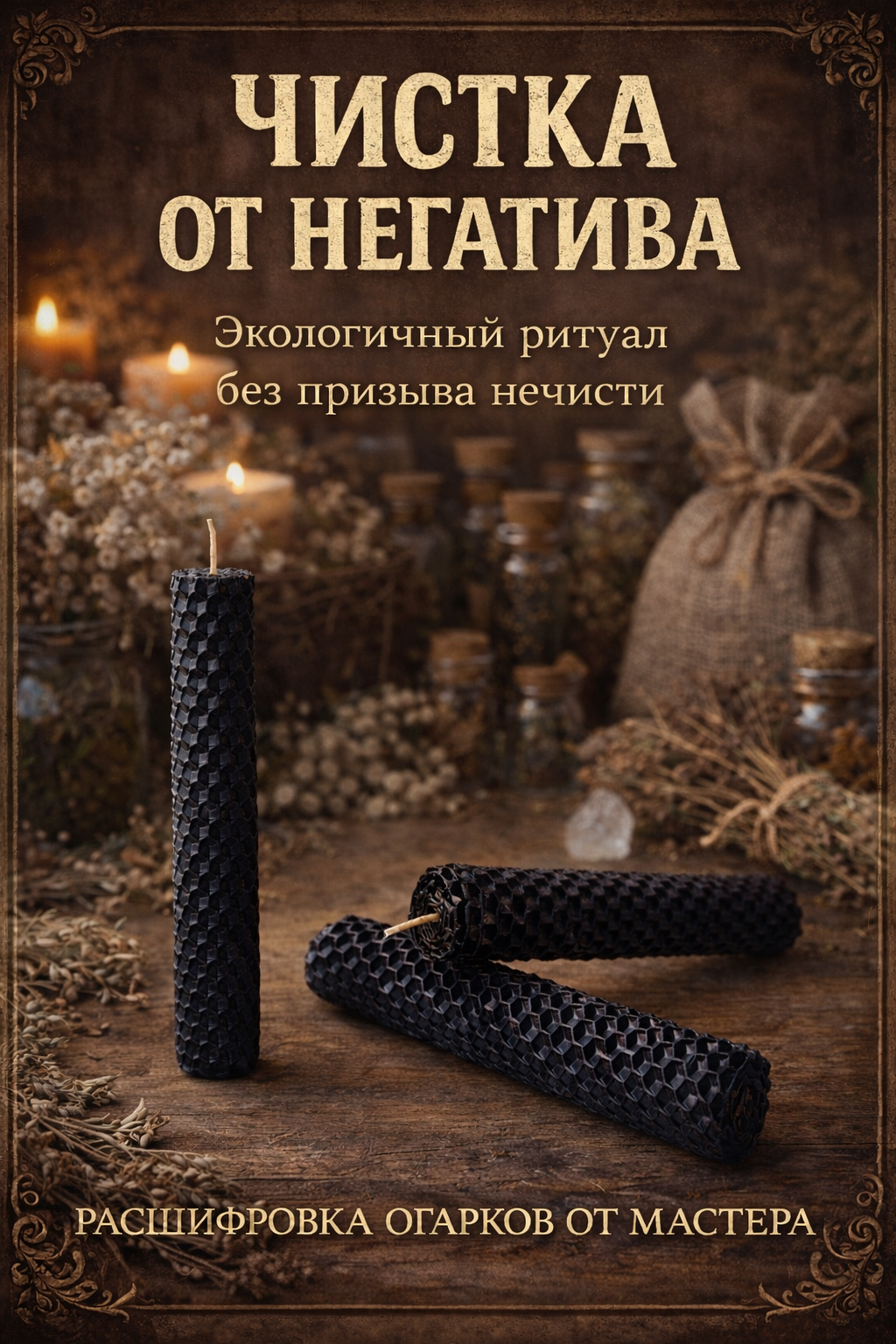 Свечи из вощины программные Чистка от Негатива. Комплект свечей + ритуал в комплекте.
