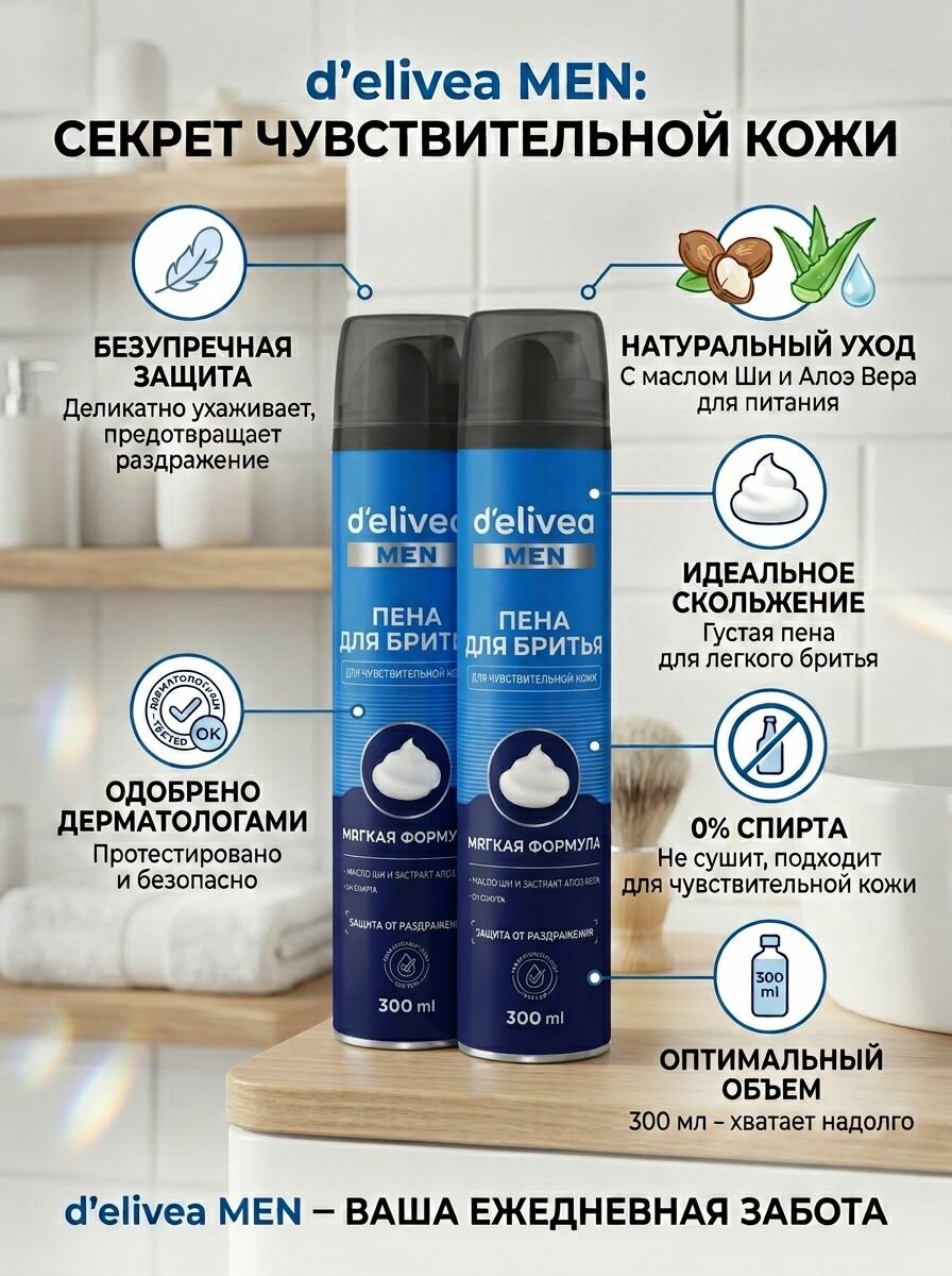 Пена для бритья с чувствительной кожей, 2 шт. по 300 мл