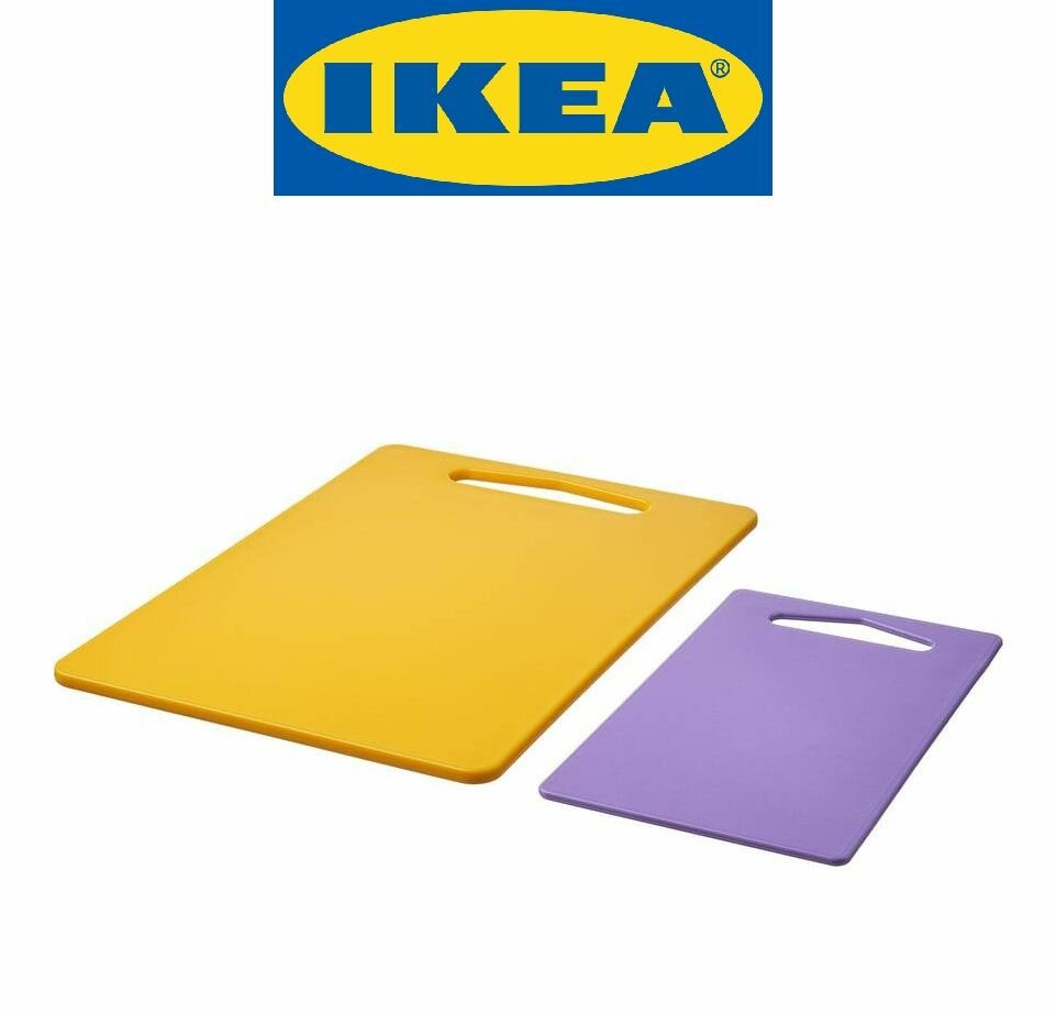 Разделочная доска IKEA BERGTUNGA икеа бергтунга, набор из 2 шт, ярко-жёлтый/фиолетовый, 34х24 см и 24х15 см