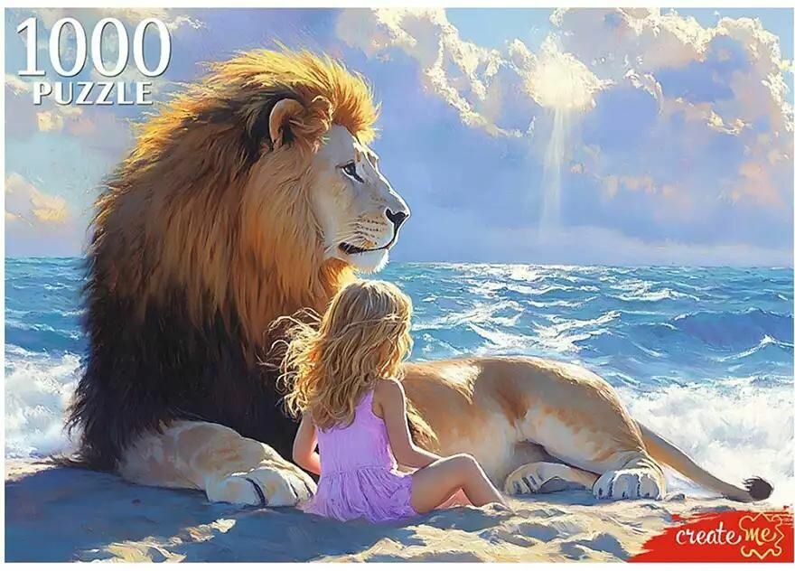 Пазлы Рыжий кот Девочка и лев, 1000 элементов стильный арт