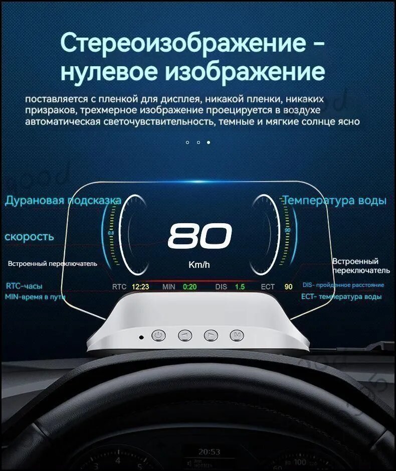 Проектор на лобовое стекло арт. С Навигацией/ Диагностикой Автомобиля/ Радарным Монитором