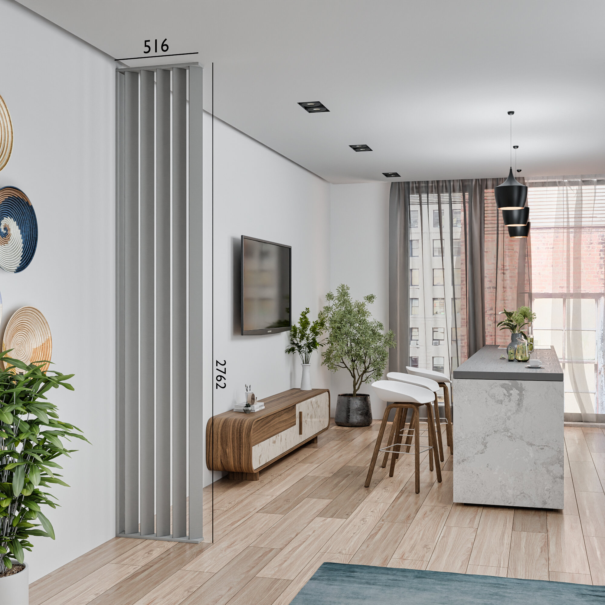 Перегородка для зонирования пространства шириной 51 см, ЛДСП, светло-серый