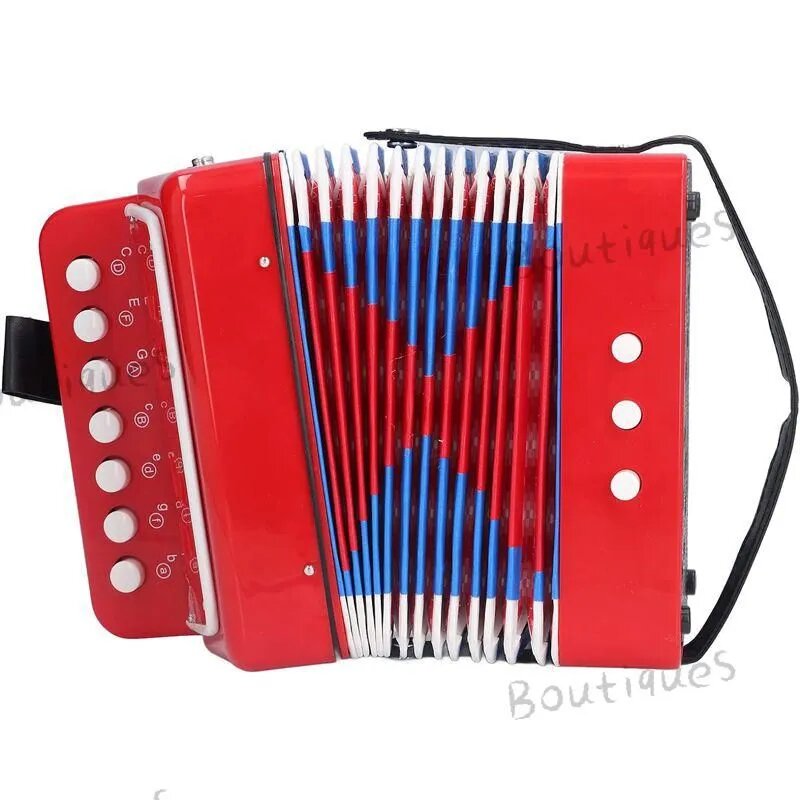 Гармонь Детская Красная с сине-белой гармошкой и ремешком