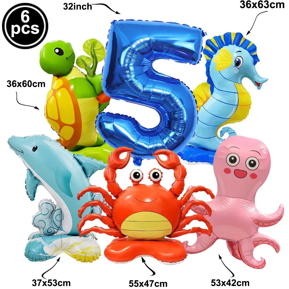 Шар цифра 5 "Морские животные", 32 дюйма, Color: Number 5