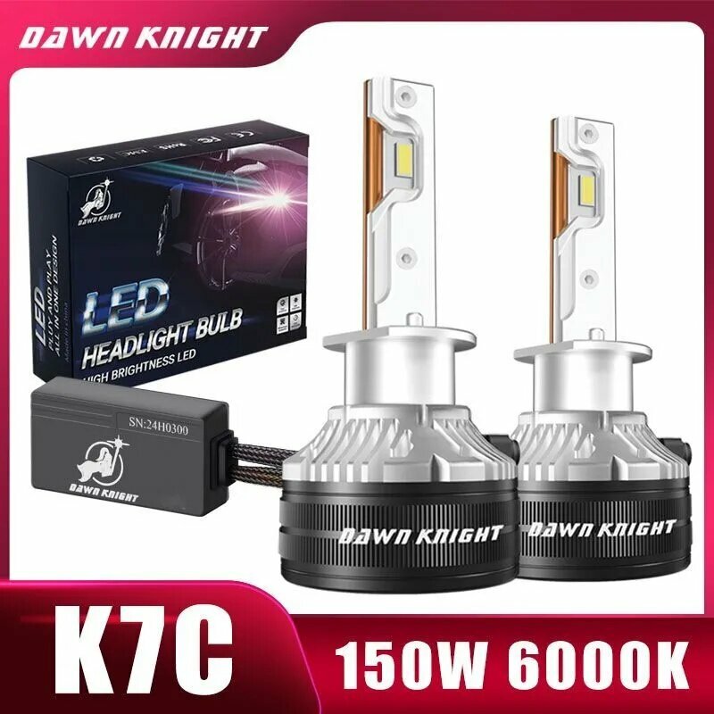 DawnKnight Лампа автомобильная H1, 2 шт. арт. K7C-150W-6000K-H1