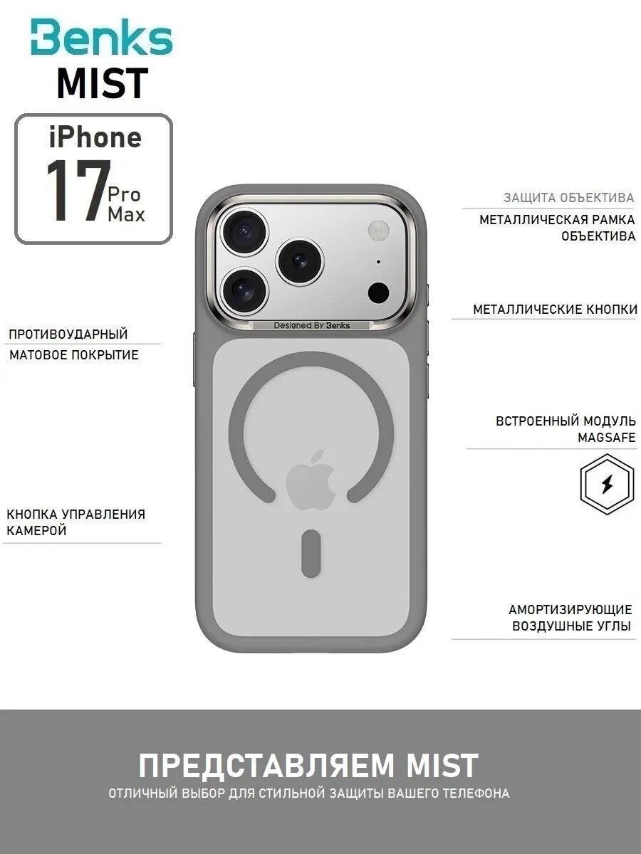 Чехол силиконовый Benks Mist Protective Case для iPhone 17 Pro Max 6.9", цвет серый Grey C. K. FF. AP. GR. A070