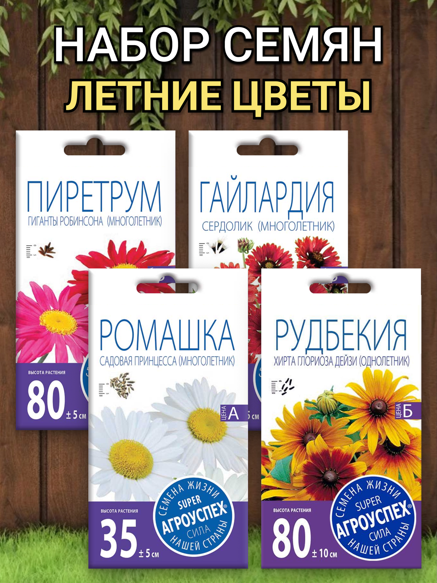 Семена многолетних цветов для сада Агроуспех: Гайлардия, Ромашка, Рудбекия, Пиретрум
