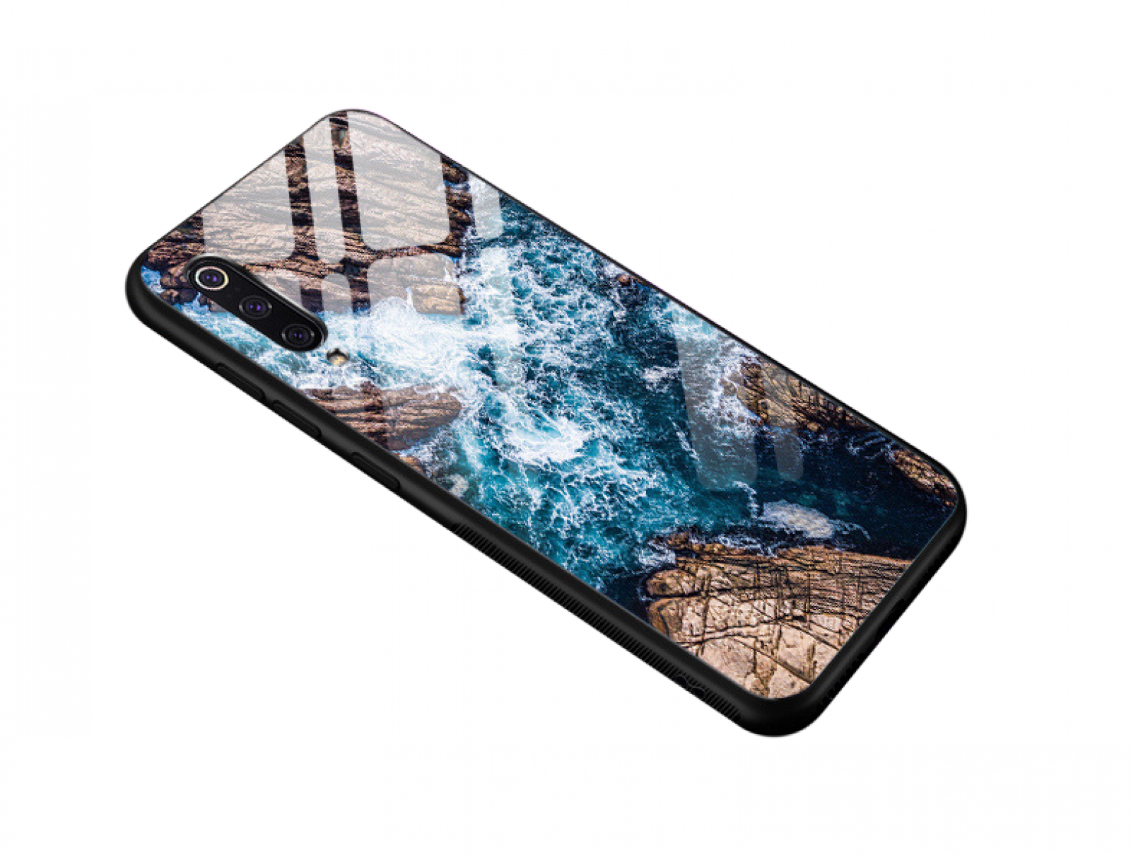 Чехол-бампер MyPads для Xiaomi Redmi 9 с закаленным стеклом и рисунком Море и Скалы