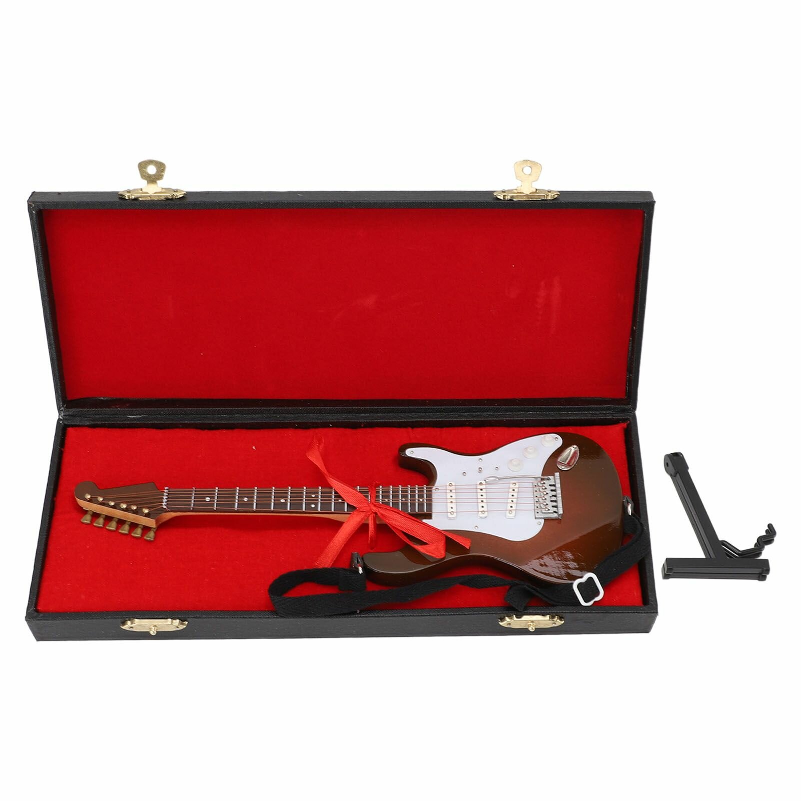 Мини-электрогитара из дерева с подставкой и чехлом, декоративная фигурка для дома и подарок музыкантам