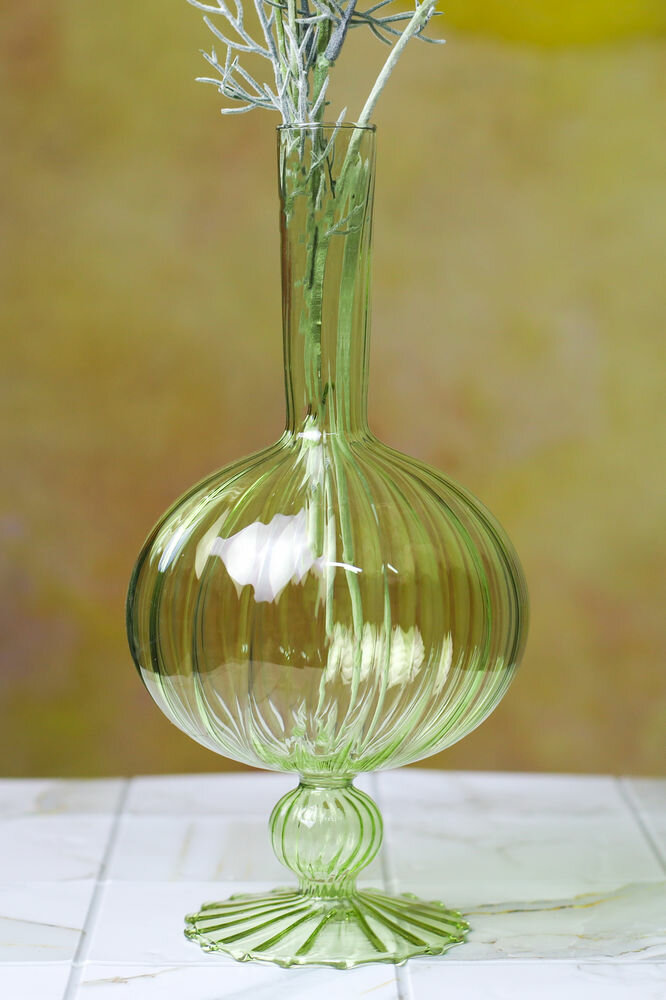 Стеклянная ваза-подсвечник овоидэ, светло-зелёная, 25 см, EDG 106850-71